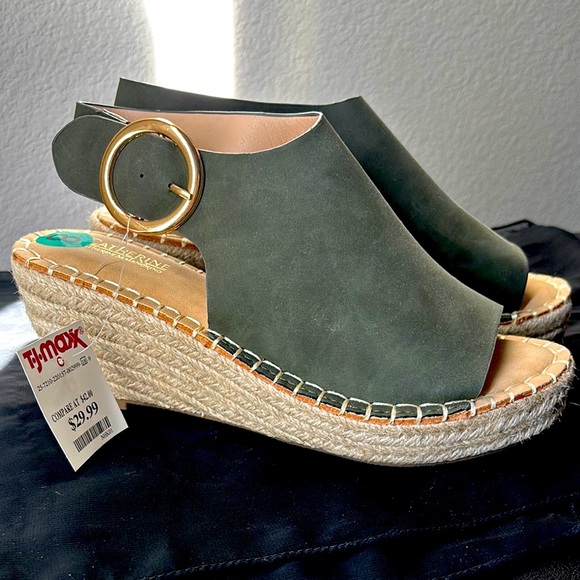 Shoes | Olive Green Wedge Sandals | Poshmark